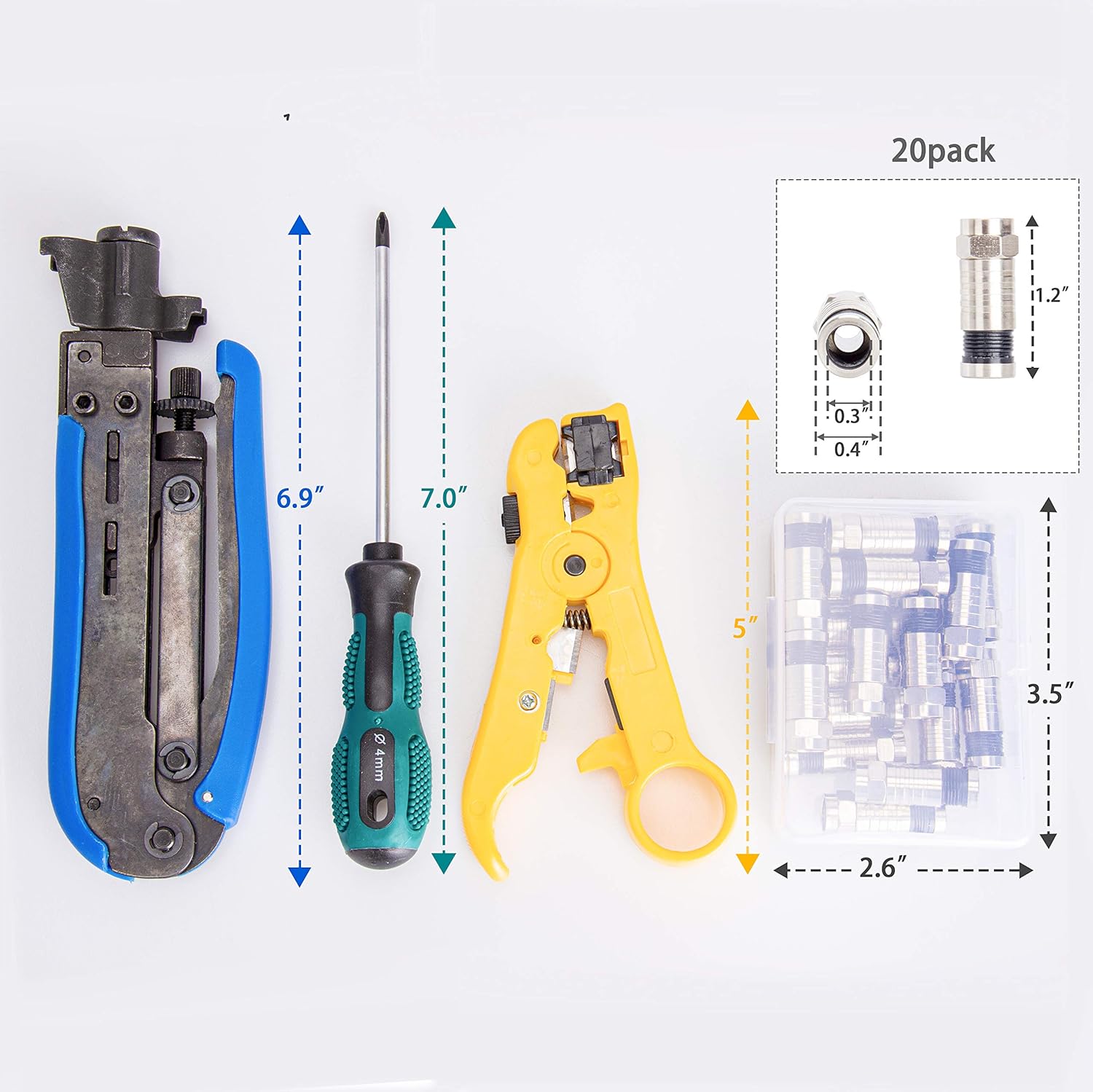 Coax Cable Crimper Kit, Compression Tool Coax Cable Crimper Kit, Adjustable RG6 RG59 RG11 75-5 ...