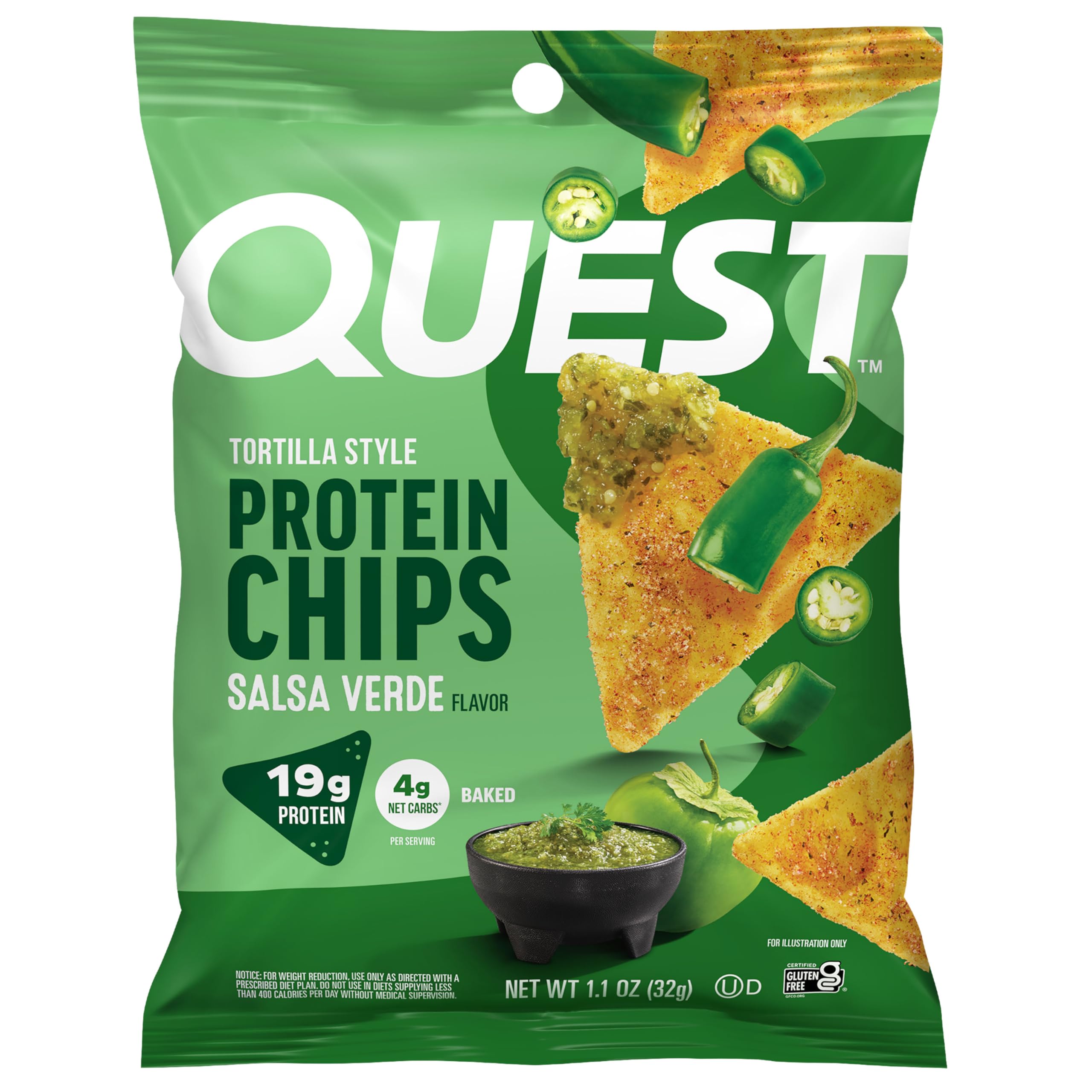 Quest Nutrition Tortilla Style Protein Chips, Salsa Verde, 19g of ...