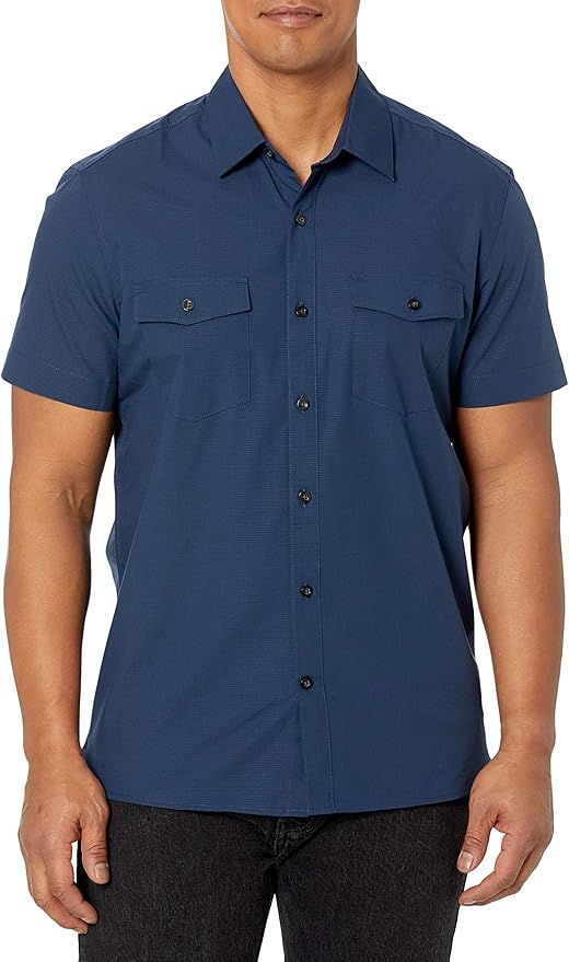 Axist Mens Short Sleeve Slim Fit Solid Ripstop Shirt: Amazon.ca ...