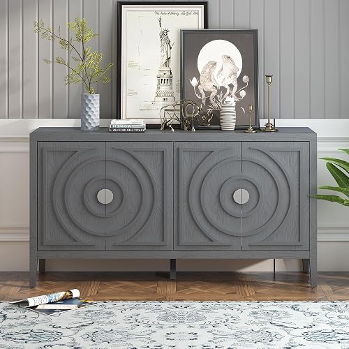 LUMISOL Farmhouse Sideboard Buffet Cabinet with 4 Doors Solid Wood ...