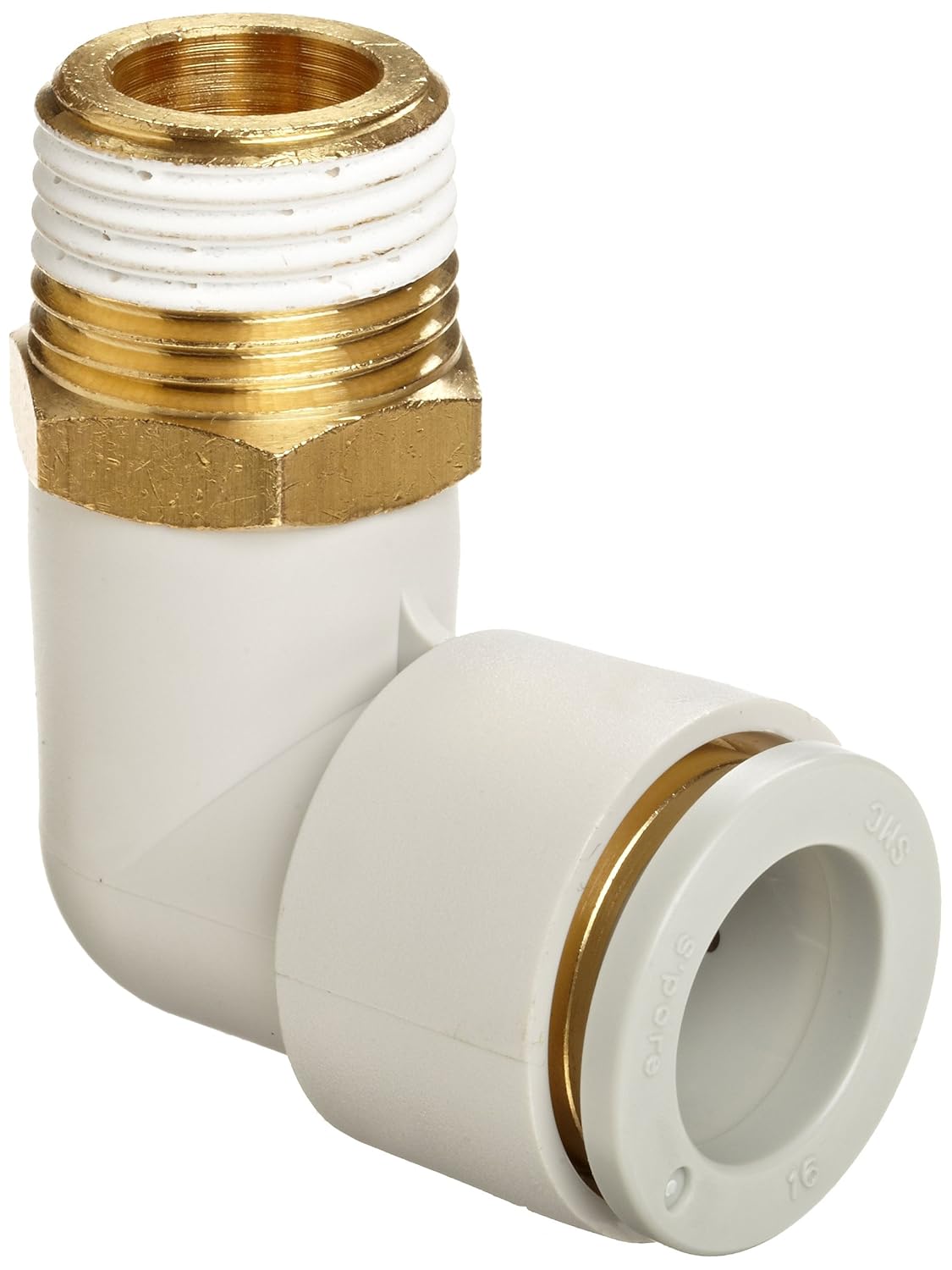 SMC KQ2L04-01AS PBT & Brass Push-to-Connect Tube Fitting with Sealant, 90 Degree Elbow, 4 mm ...