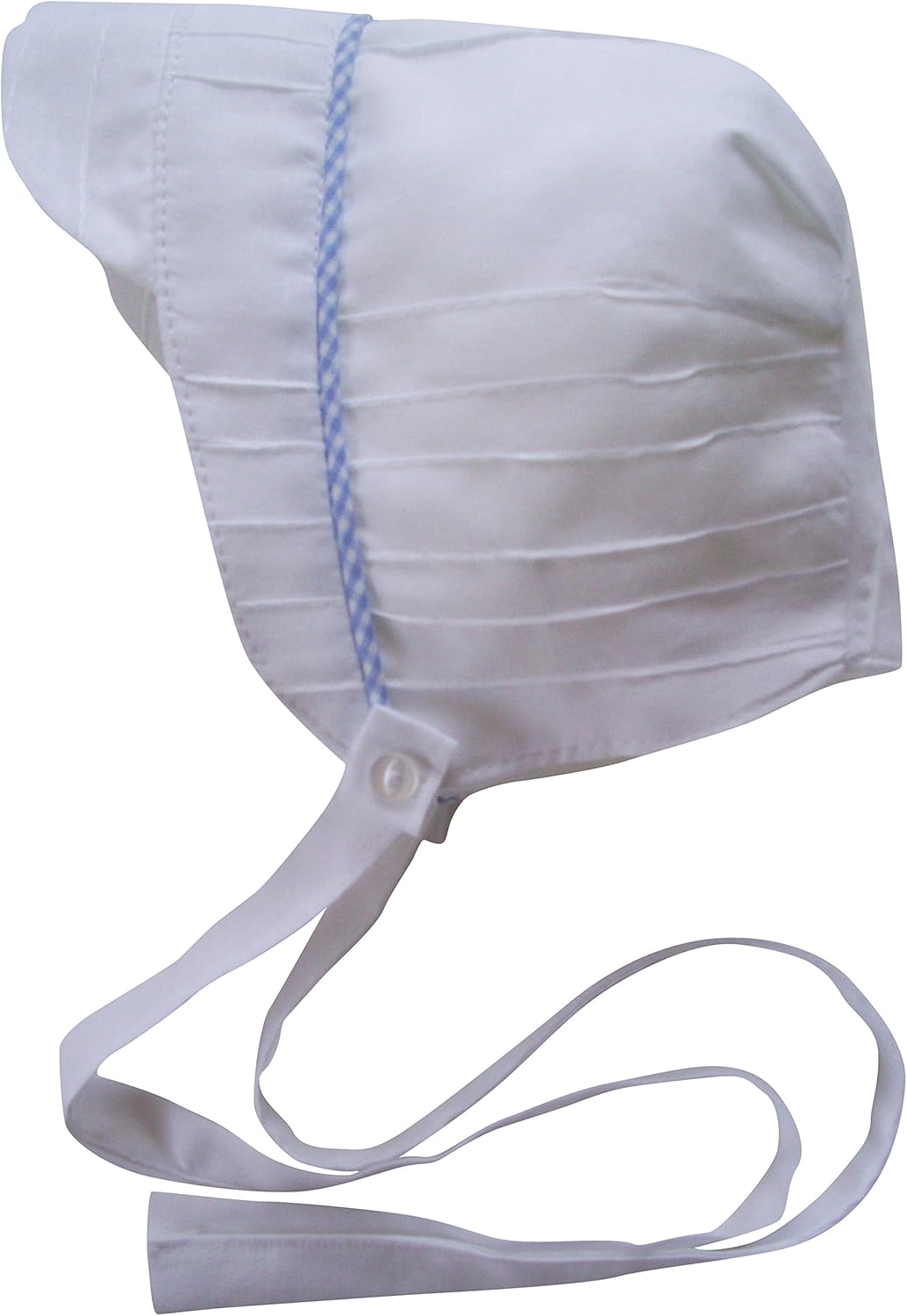 Amazon.com: White Pleated Cotton and Blue Gingham Check Baby Boy Bonnet ...