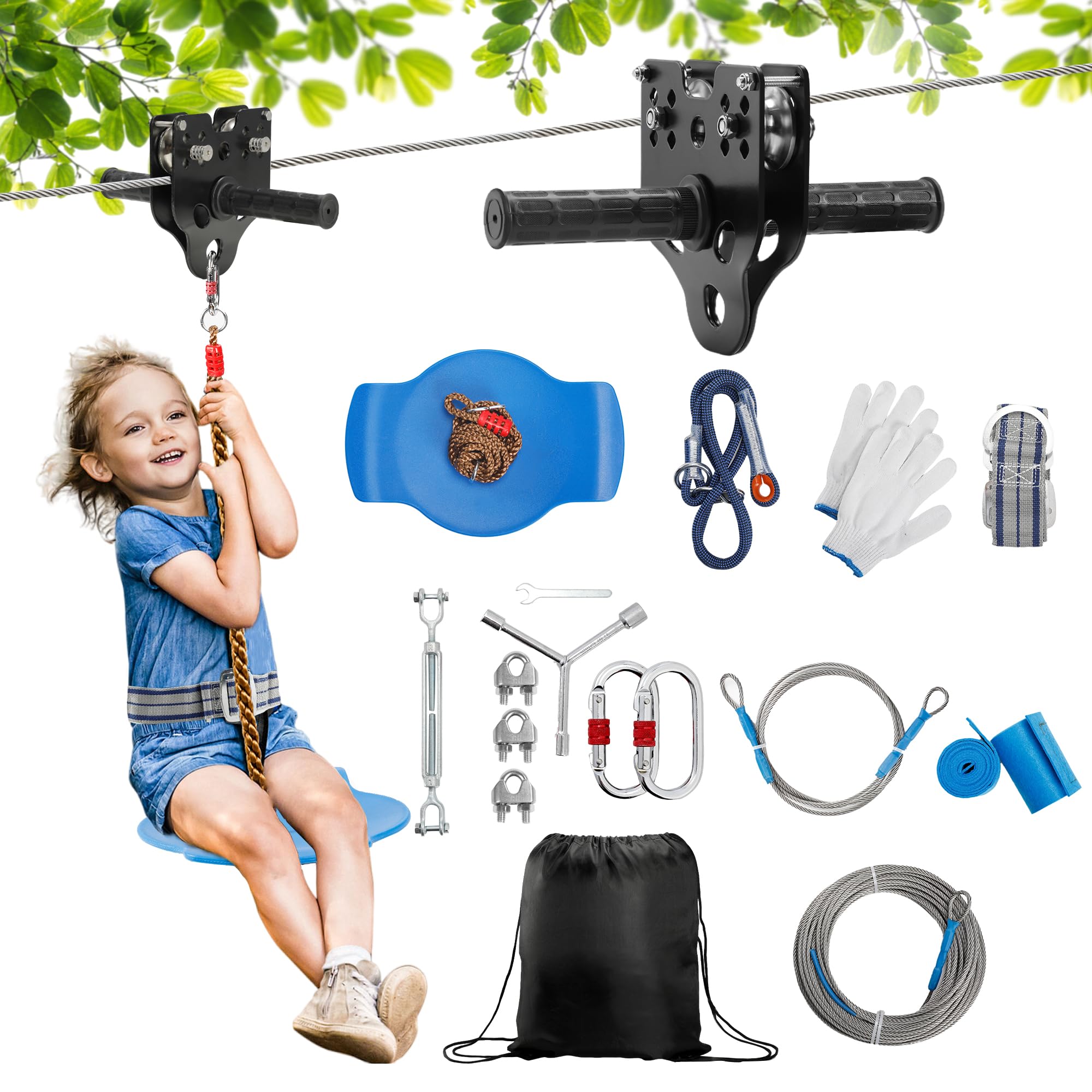 Rengue 120FT Zip Lines for Kids and Adults Outdoor up to 350 Lbs, Zip ...
