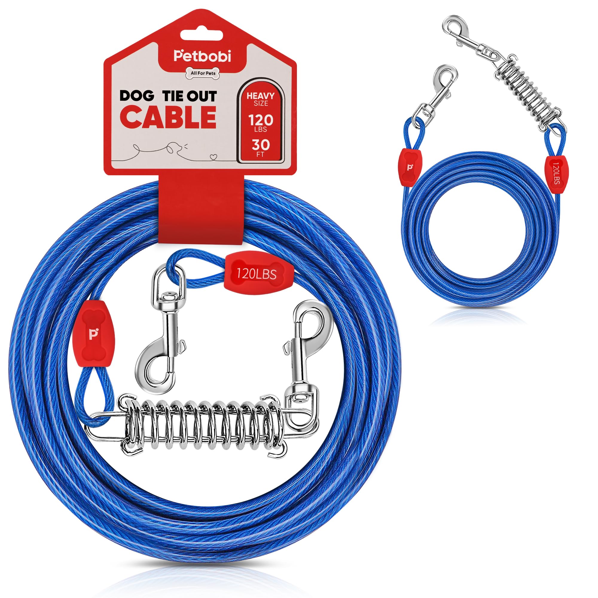 Petbobi Dog Tie-Out Cable 30ft - 2 Pack Outdoor Leash 4mm Metal Cable ...
