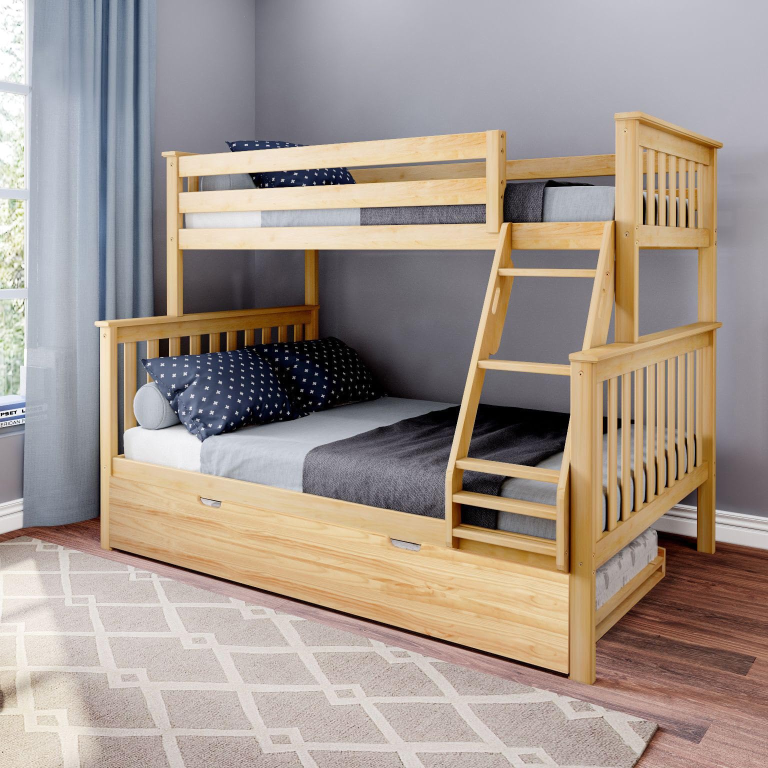 Max & Lily Bunk Bed, Twin-Over-Full Wood Bed Frame For Kids With ...