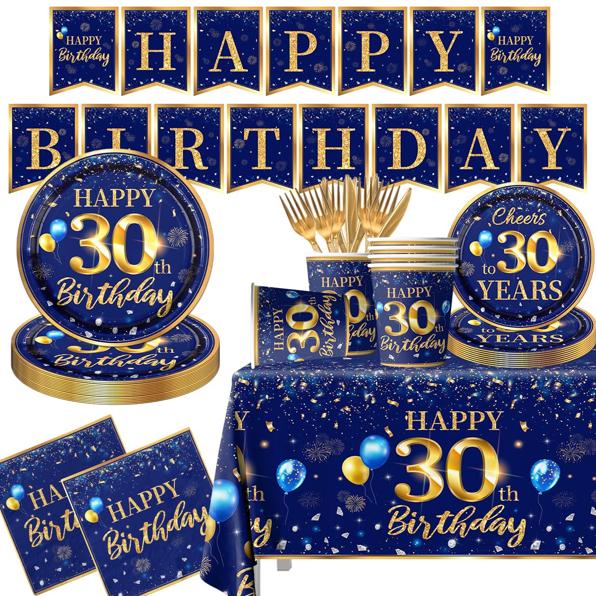 30th Birthday Decoration Men-142pcs Navy Blue and Gold Birthday ...