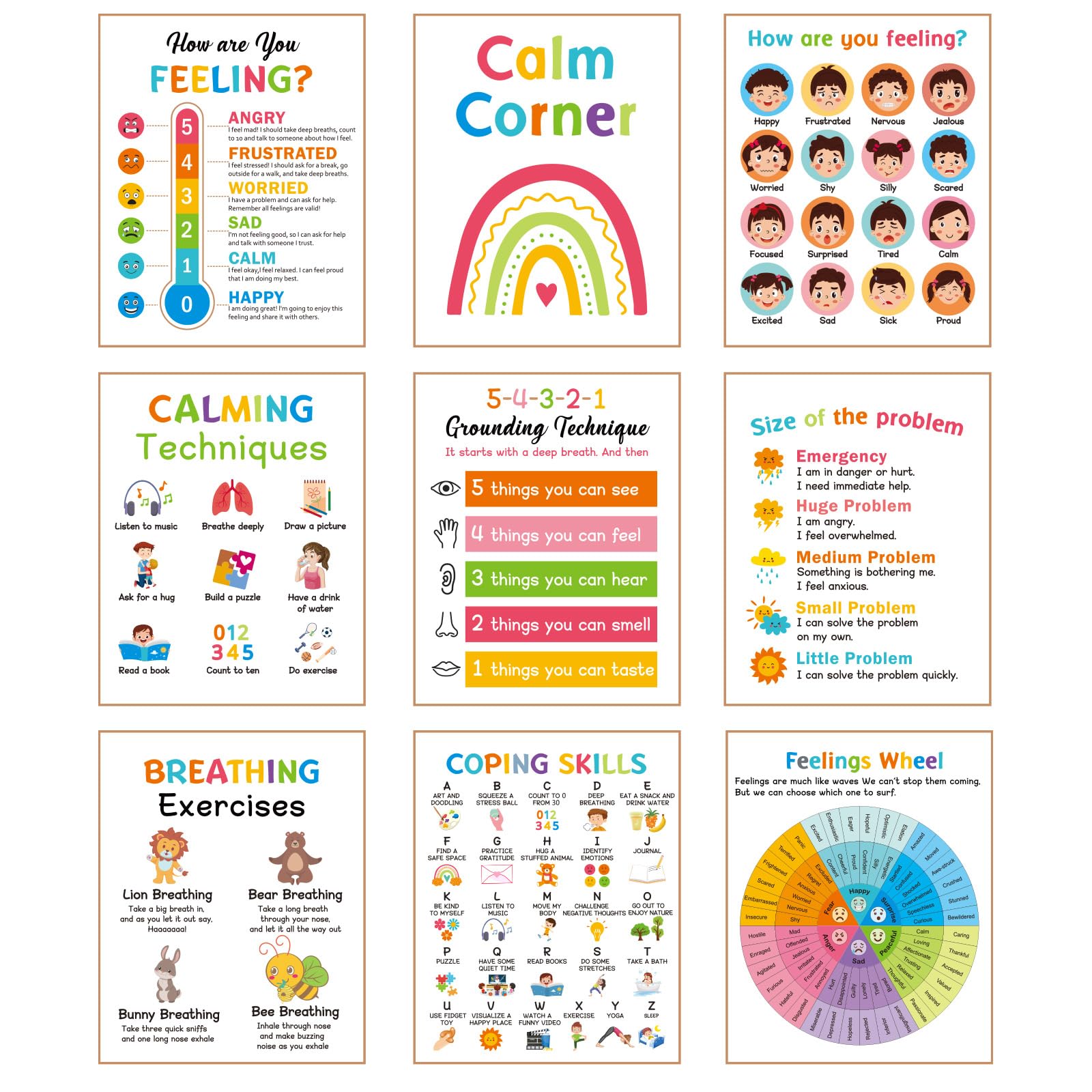 Mua 9 Calming Corner Posters, Feelings Chart for Kids, Calm Down Corner ...