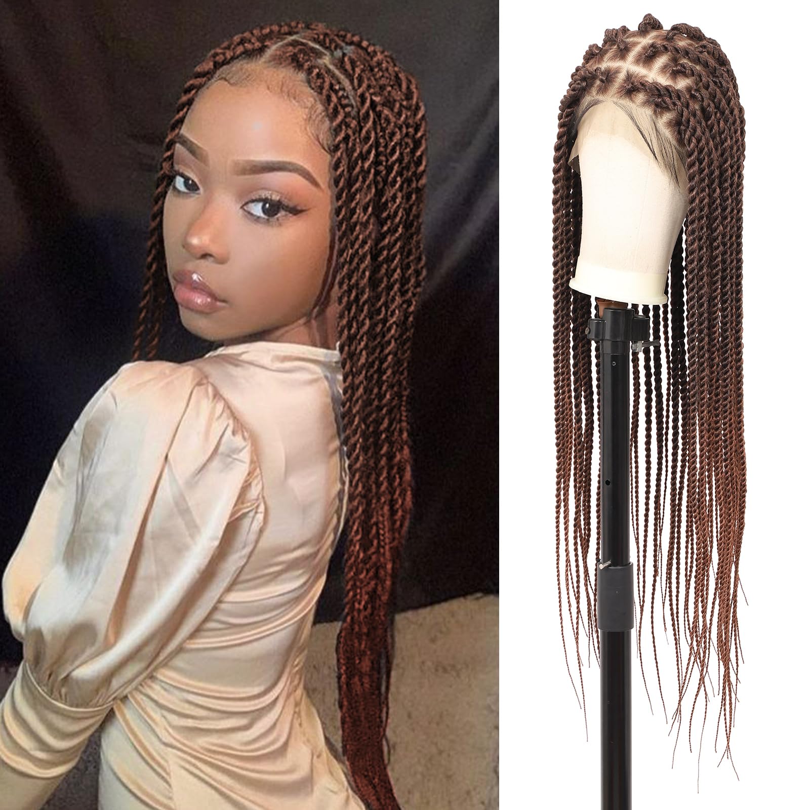 Youthfee 360° HD Full Lace Braided Wigs Knotless Twist Braided Wig for ...