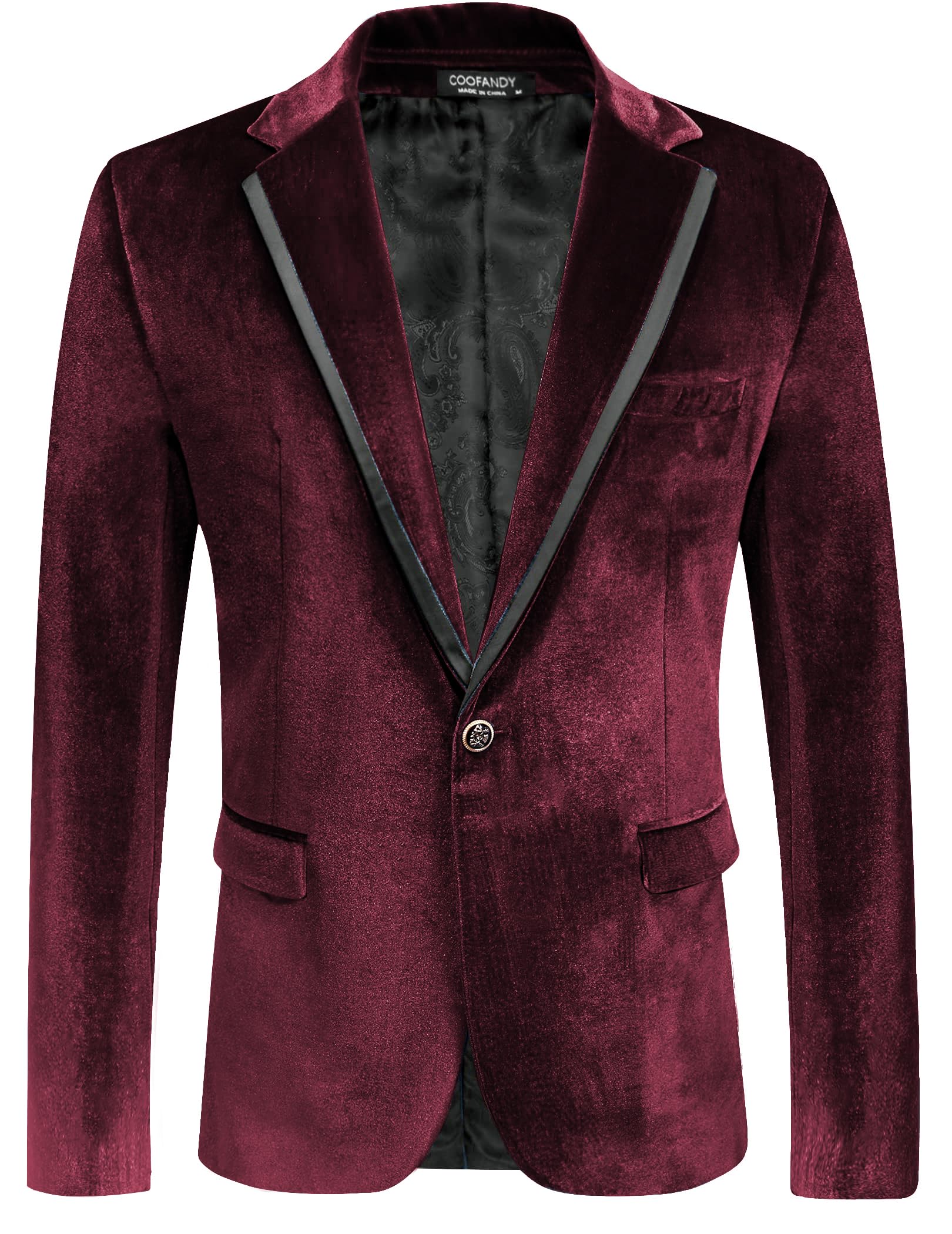COOFANDY Red Velvet Jacket Men Notched Lapel Solid Blazer Fashion ...