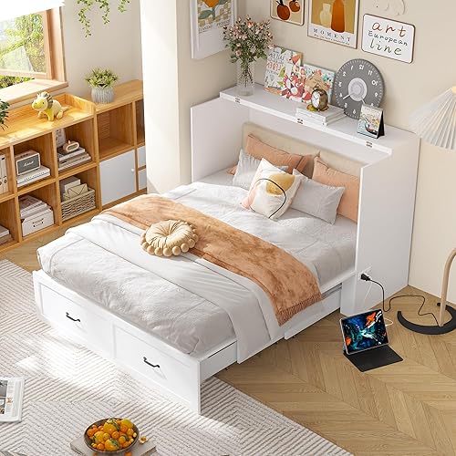 ECACAD Multi-Functional Murphy Cabinet Bed, Queen Size Bed Frame Murphy ...