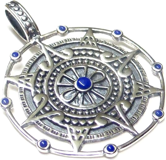 Colgante de plata con diseño de brújula Maya con piedras de lapislázu ...