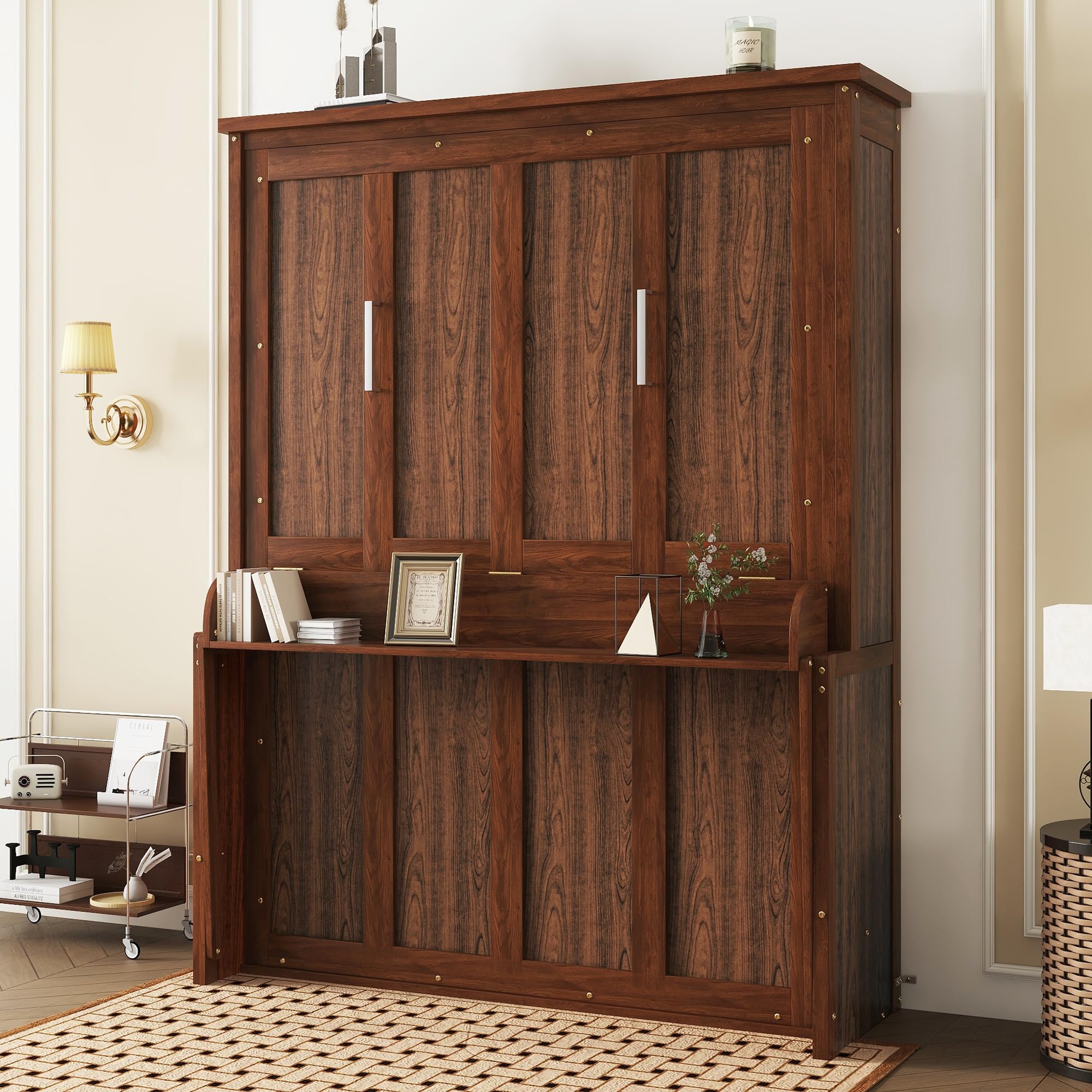 PVWIIK Queen Size Murphy Bed with Storage Shelf & Support Plate for ...