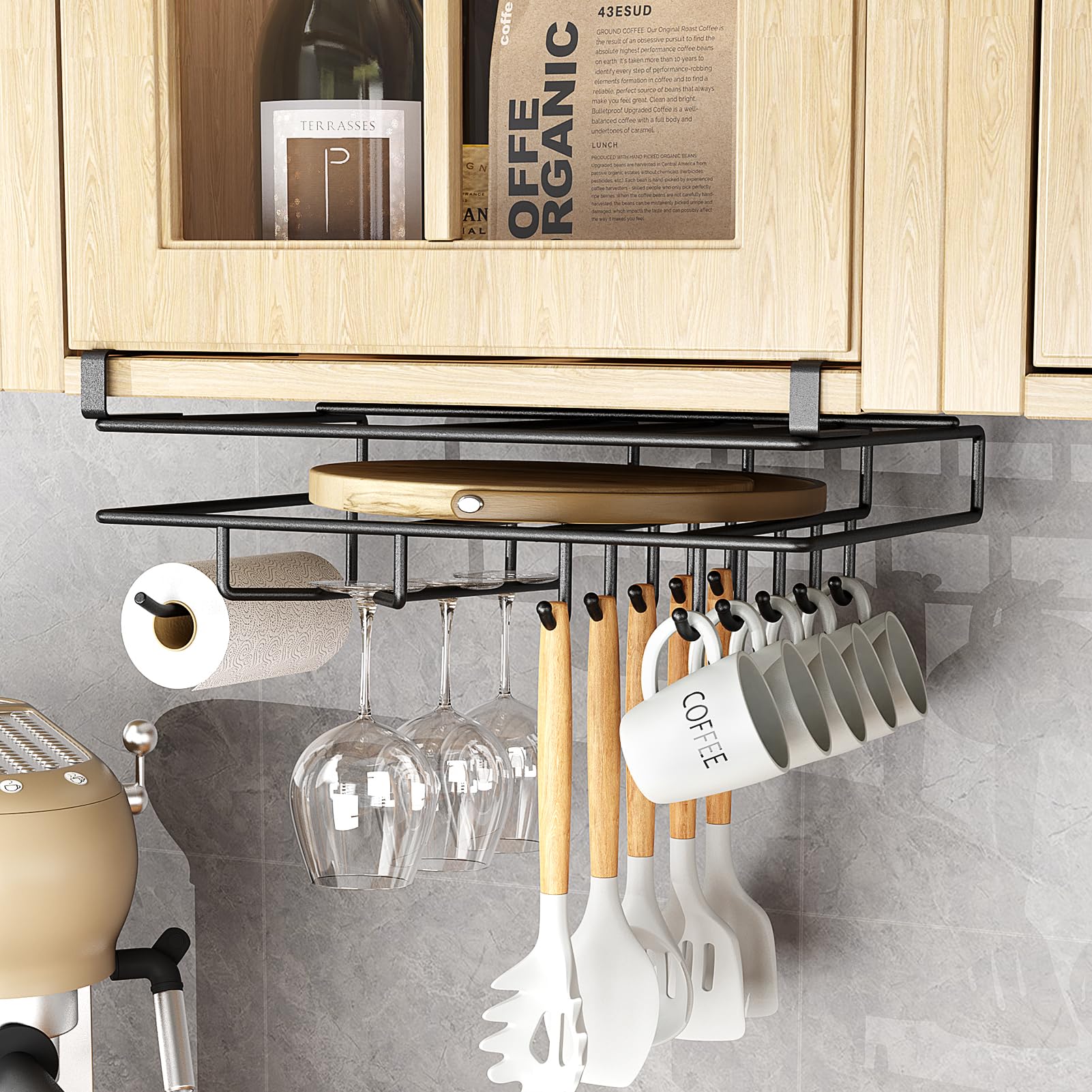 SOLEJAZZ Mug Hooks Under Cabinet Coffee Cups Holder Hanger, Nail Free ...