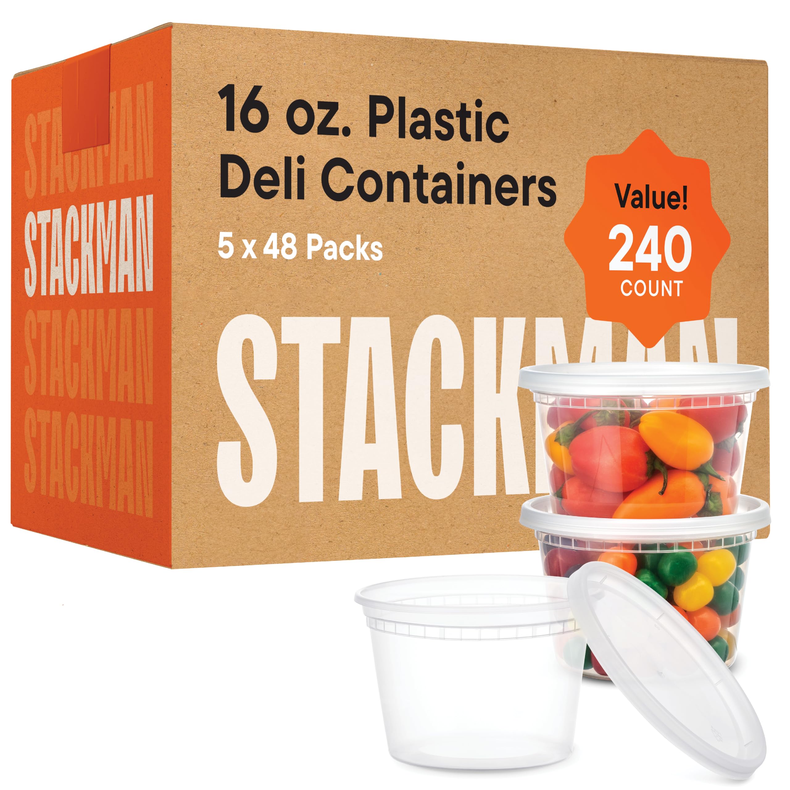 Stack Man [240 Sets - 16 oz.] Clear Plastic Deli Food Storage ...