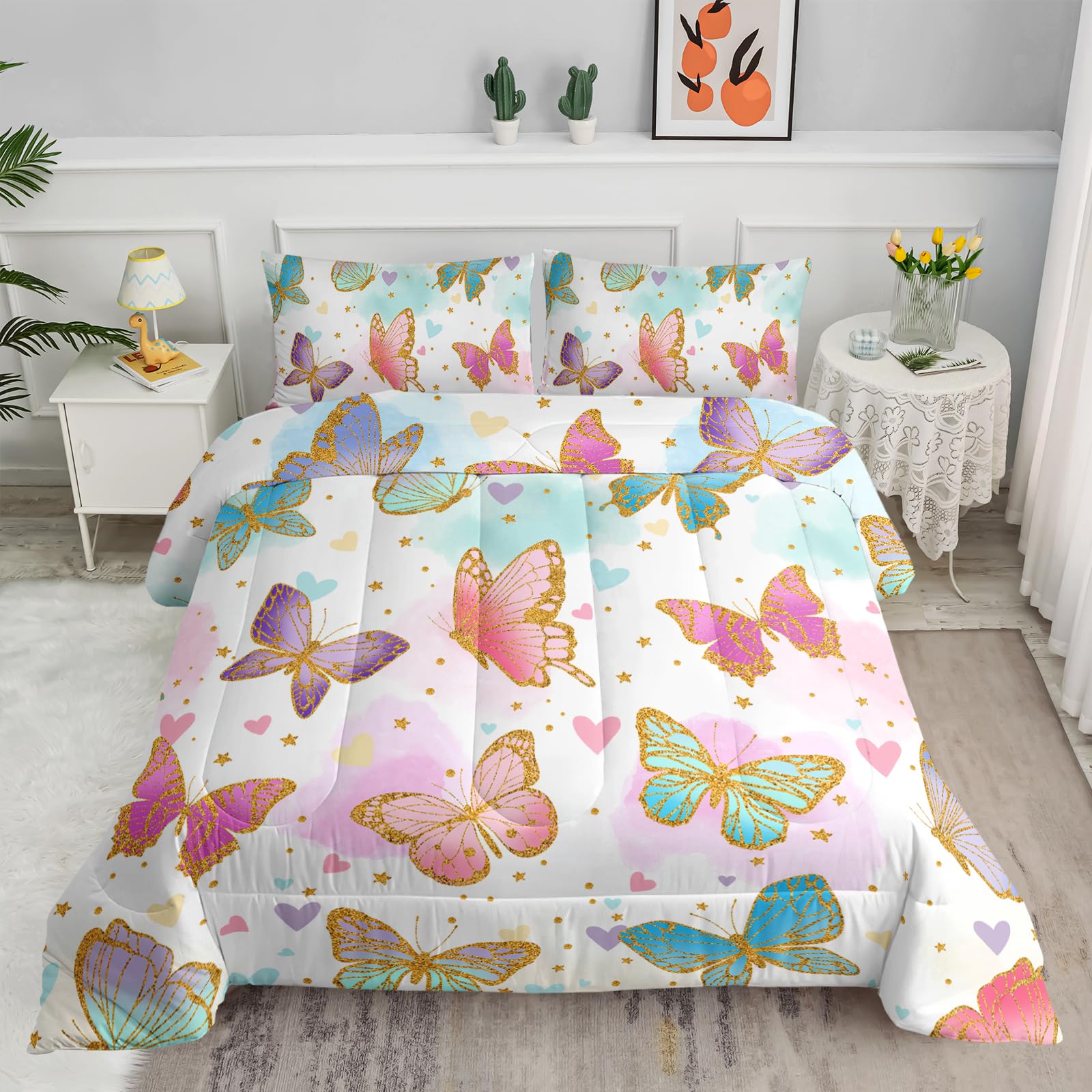 Axolotl Butterfly Comforter Set Full,3Pcs Flying Butterflies Bedding ...