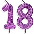 Amazon.com: 18th Glitter Birthday Candles, Purple Pink Birthday Number ...