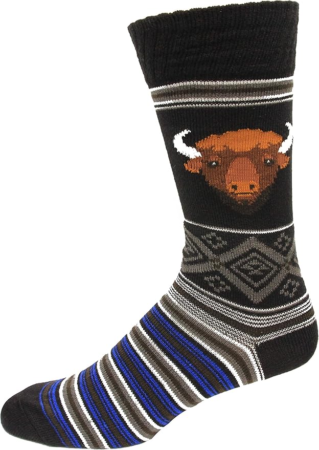Hotsox Men's Crew Buffalo Head Socks 1 Pair, Black, Men's Shoe 6.5-12 ...