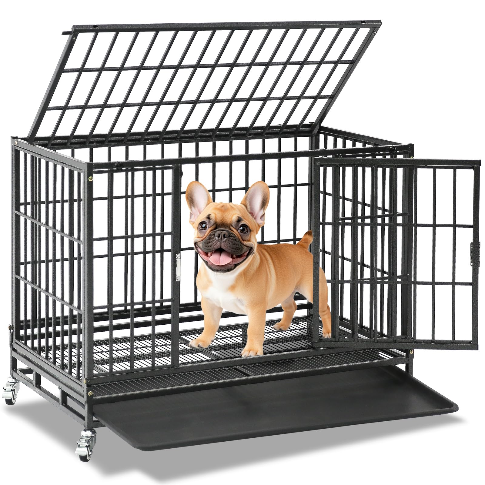 Homey Pet 37 inch Stackable Heavy Duty Dog Crate, Indestructible Escape ...