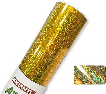 Amazon.com: KKVINYL Holographic Sparkle Glossy Permanent Adhesive Gold ...