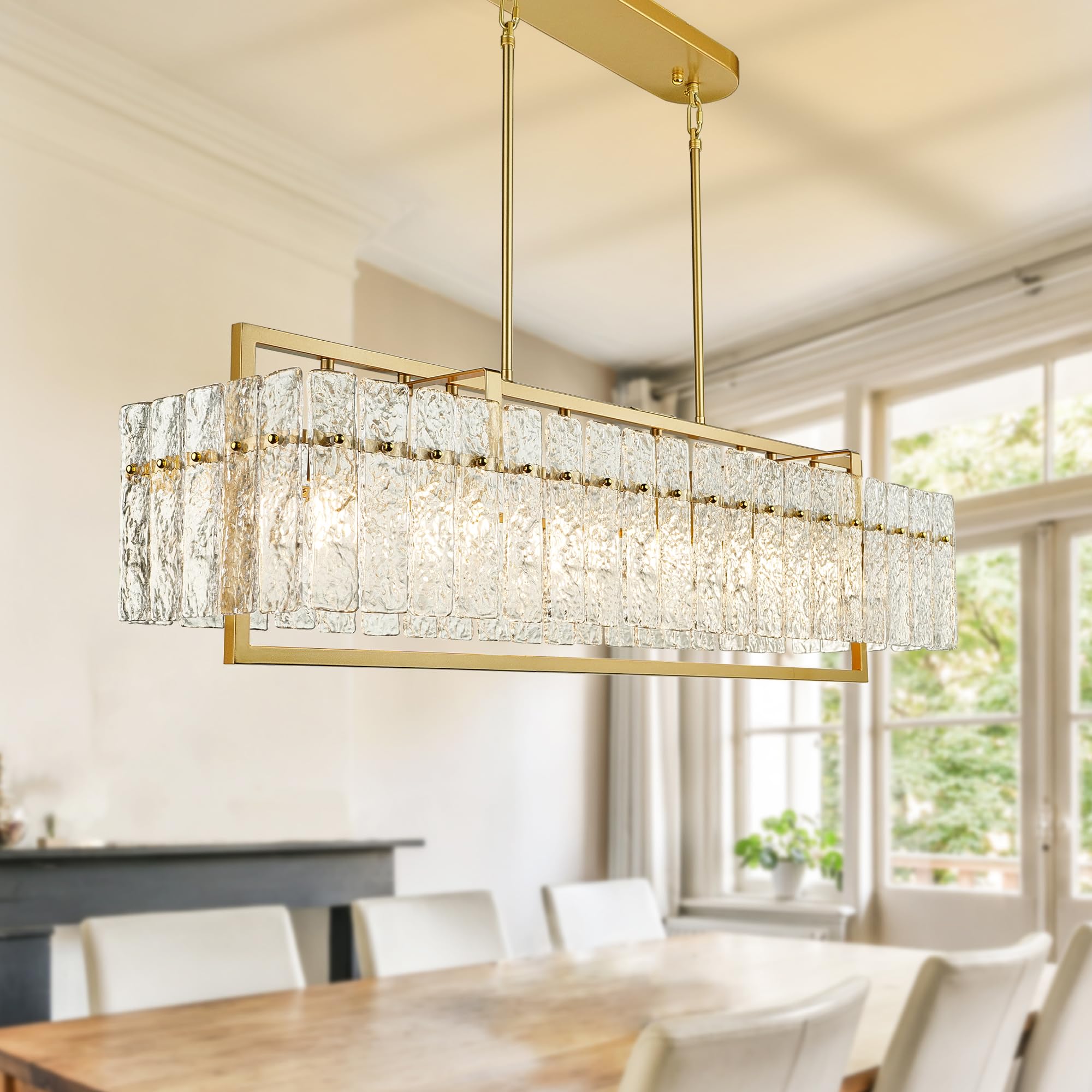 Modern Rectangle Gold Crystal Chandeliers for Dining Room, 42" Large ...