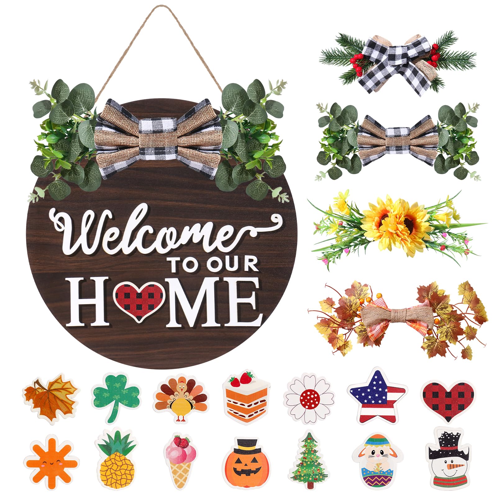 Interchangeable Wooden Seasonal Welcome Sign, Rustic Round Welcome ...