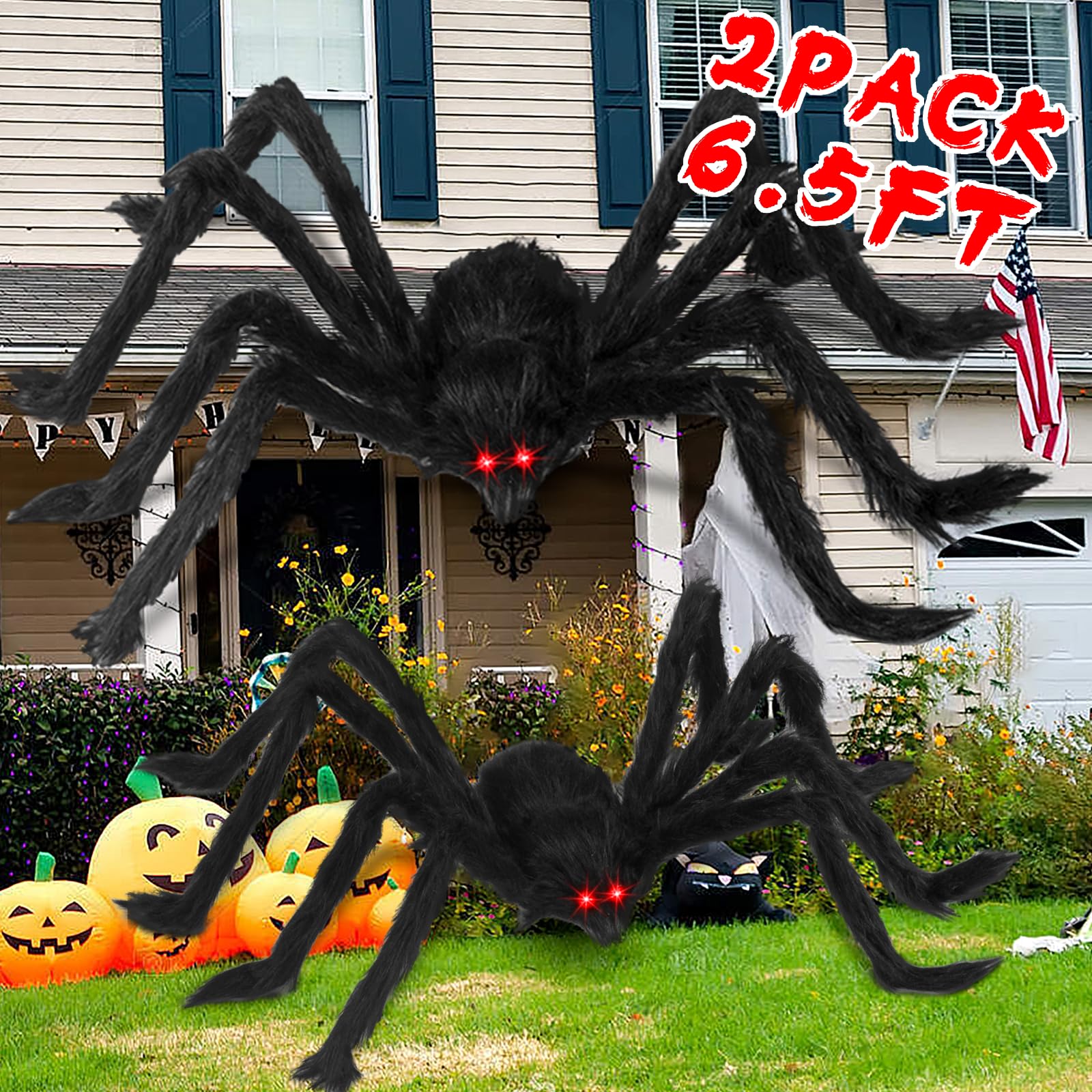 Acina Halloween Giant Spiders Set: 2PCS Fake Large Hairy Spider ...
