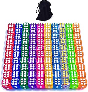 Amazon.com: 100 Pieces 12MM Small 6 Sided Dice Set Translucent Colors ...
