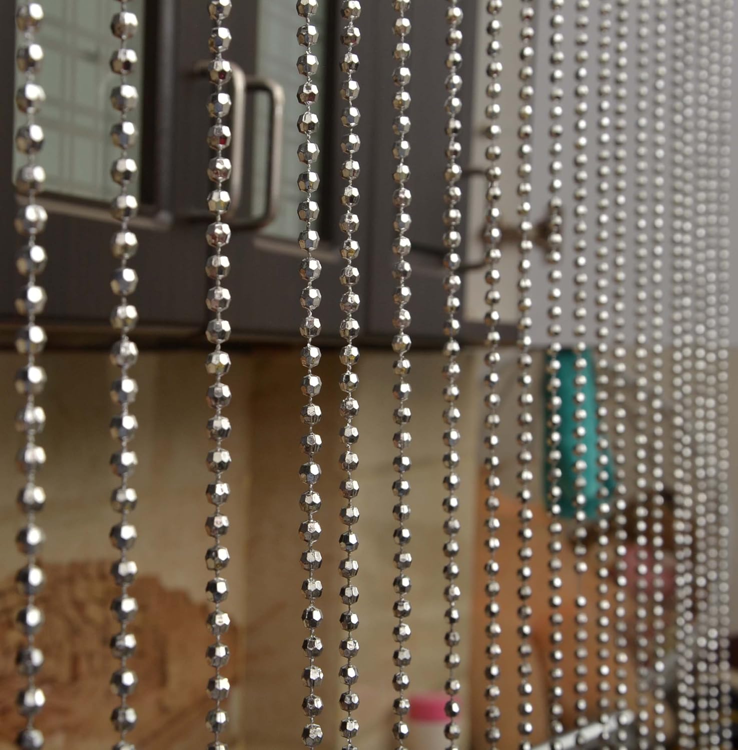 Buy Pindia 7Ft Strings Bead Curtain Silver Round Fancy Sparkling Door ...