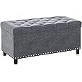 Amazon.com: BELLEZE 35 Inch Storage Ottoman, Button-Tufted Ottoman ...