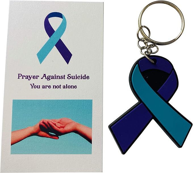 Amazon.com: Suicide Prevention Ribbon Key Chain Set with and Holy Card ...
