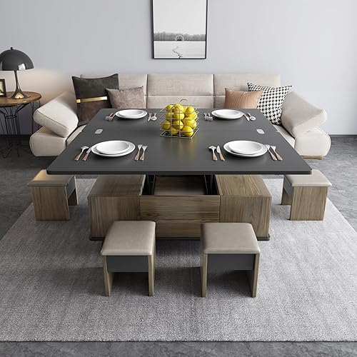 Guyii 3-in-1 Multi-Functional Center Table, Lift-Top Coffee Table with ...