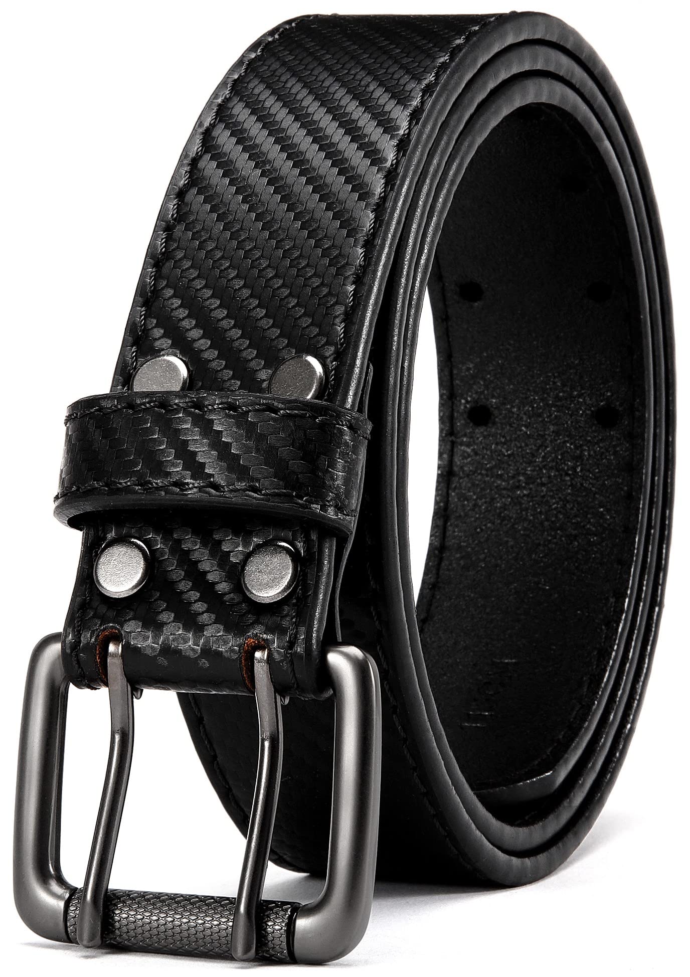YOETEY Leather Work Belt for Men - Double Prong Belt 40mm with Full ...