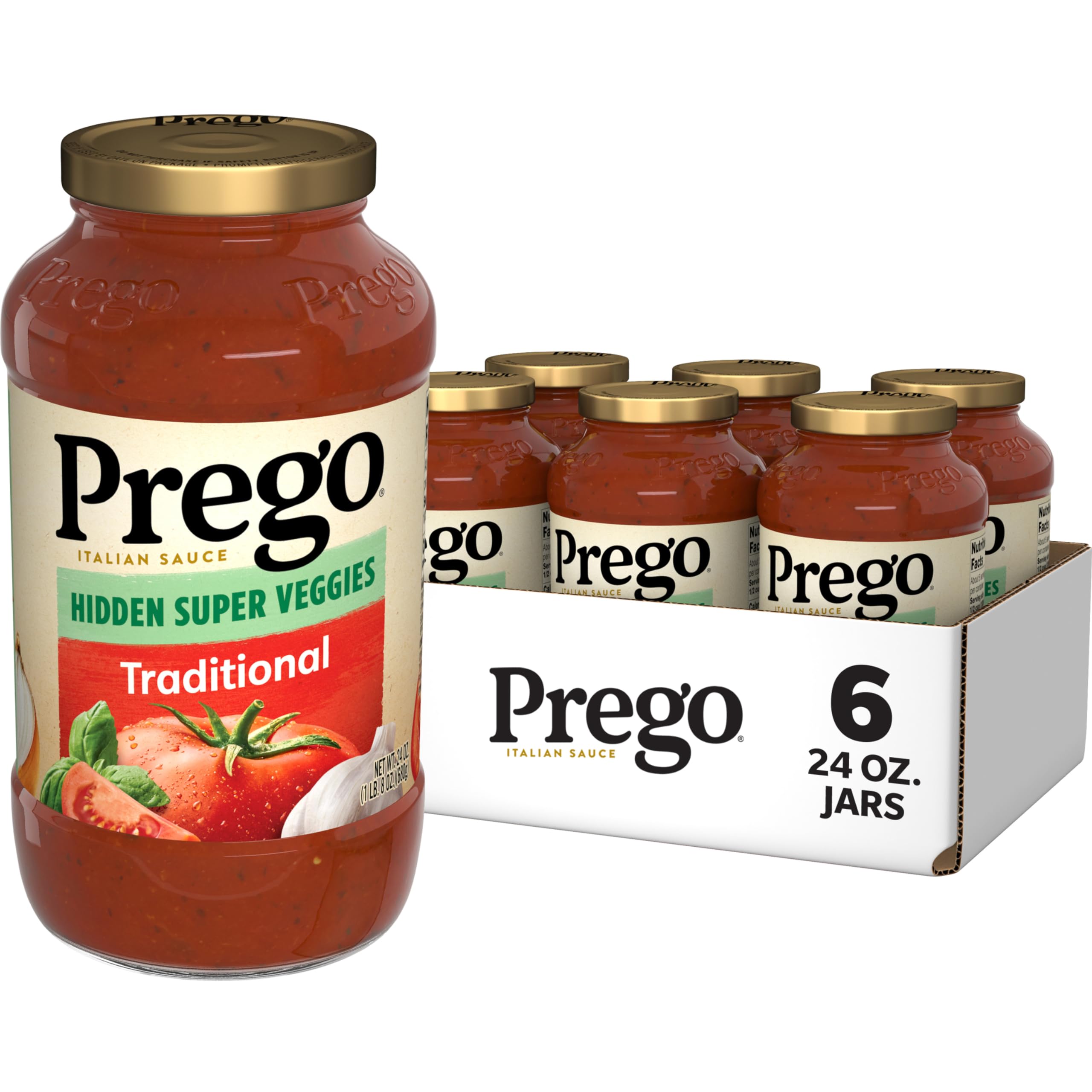 Prego Hidden Super Veggies Traditional Pasta Sauce, 24 Oz Jar (Case of ...