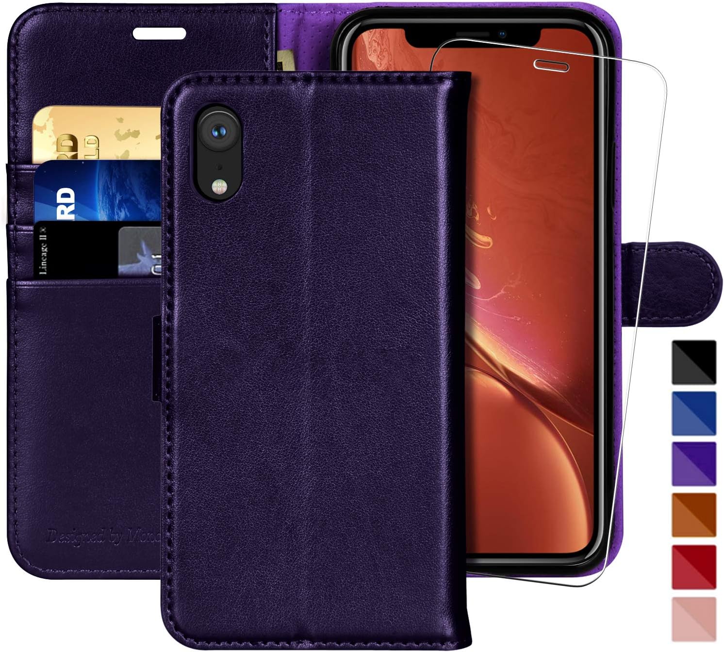 MONASAY iPhone XR Wallet Case,6.1-inch [Glass Screen Protector Included ...