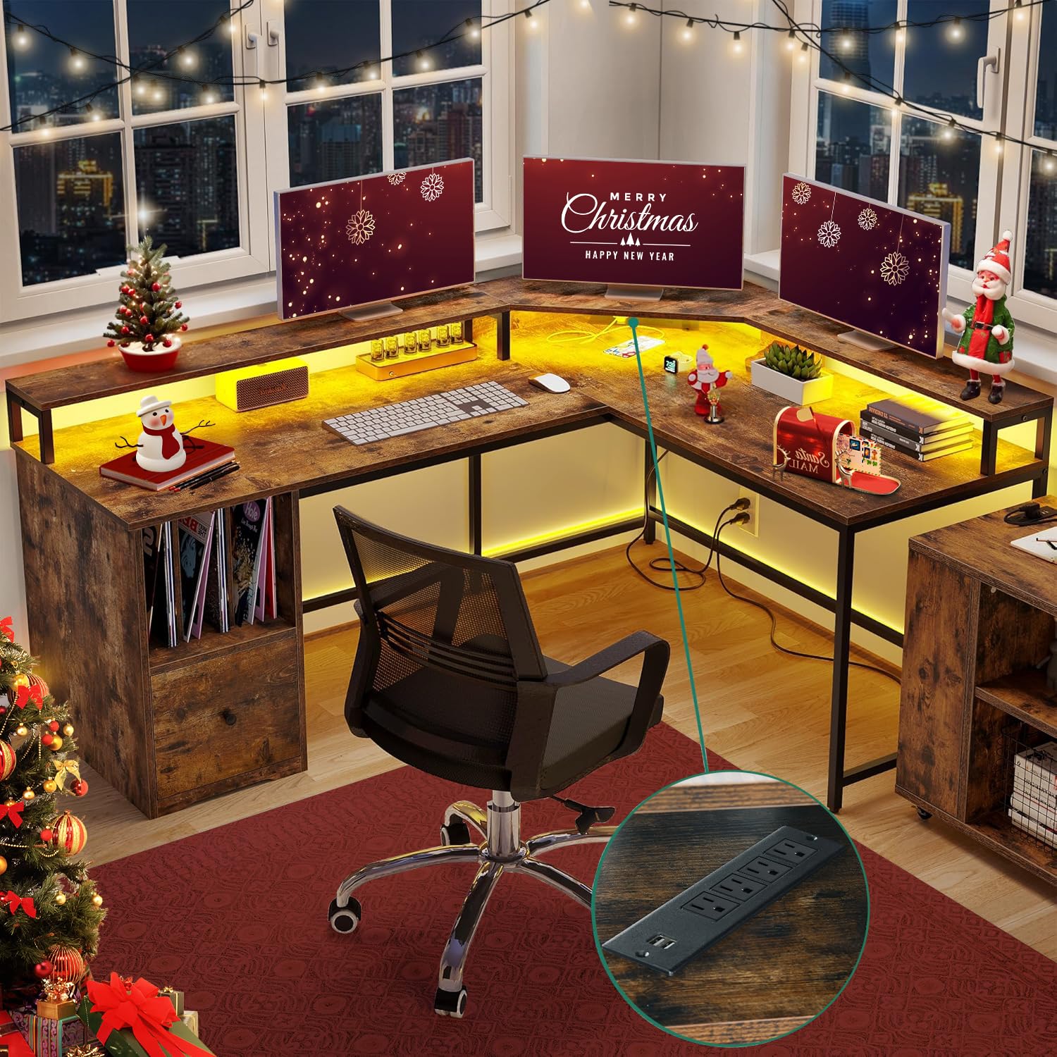 YITAHOME L Shaped Desk with Power Outlets & LED Lights, 67" Computer ...