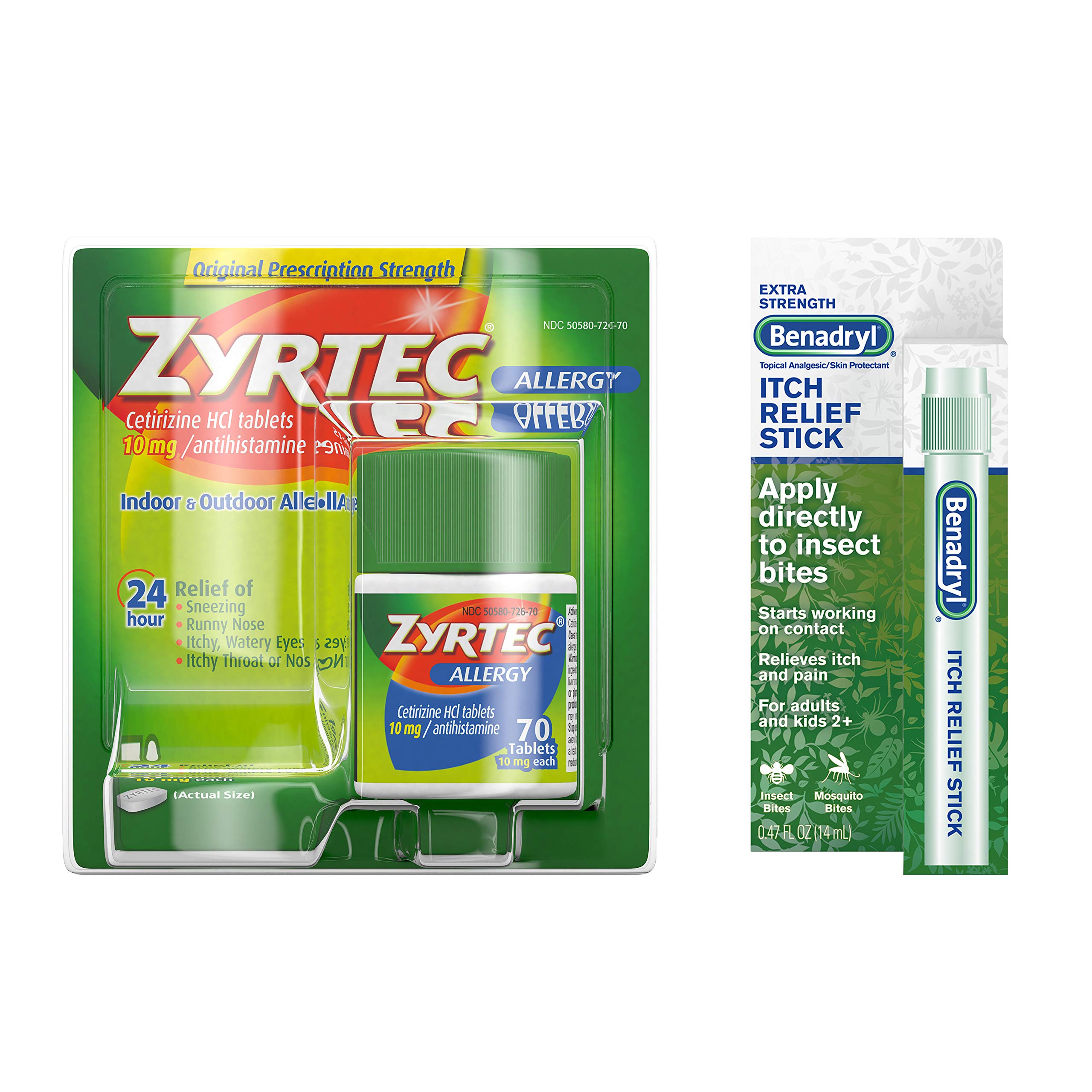 Buy Zyrtec y s Benadryl, Itch Stick Bundle Pack 2 Items, 70 Count ...