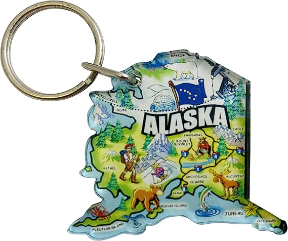 Amazon.com: State of Alaska Key Chain Acrylic Souvenir Keychain Retro ...