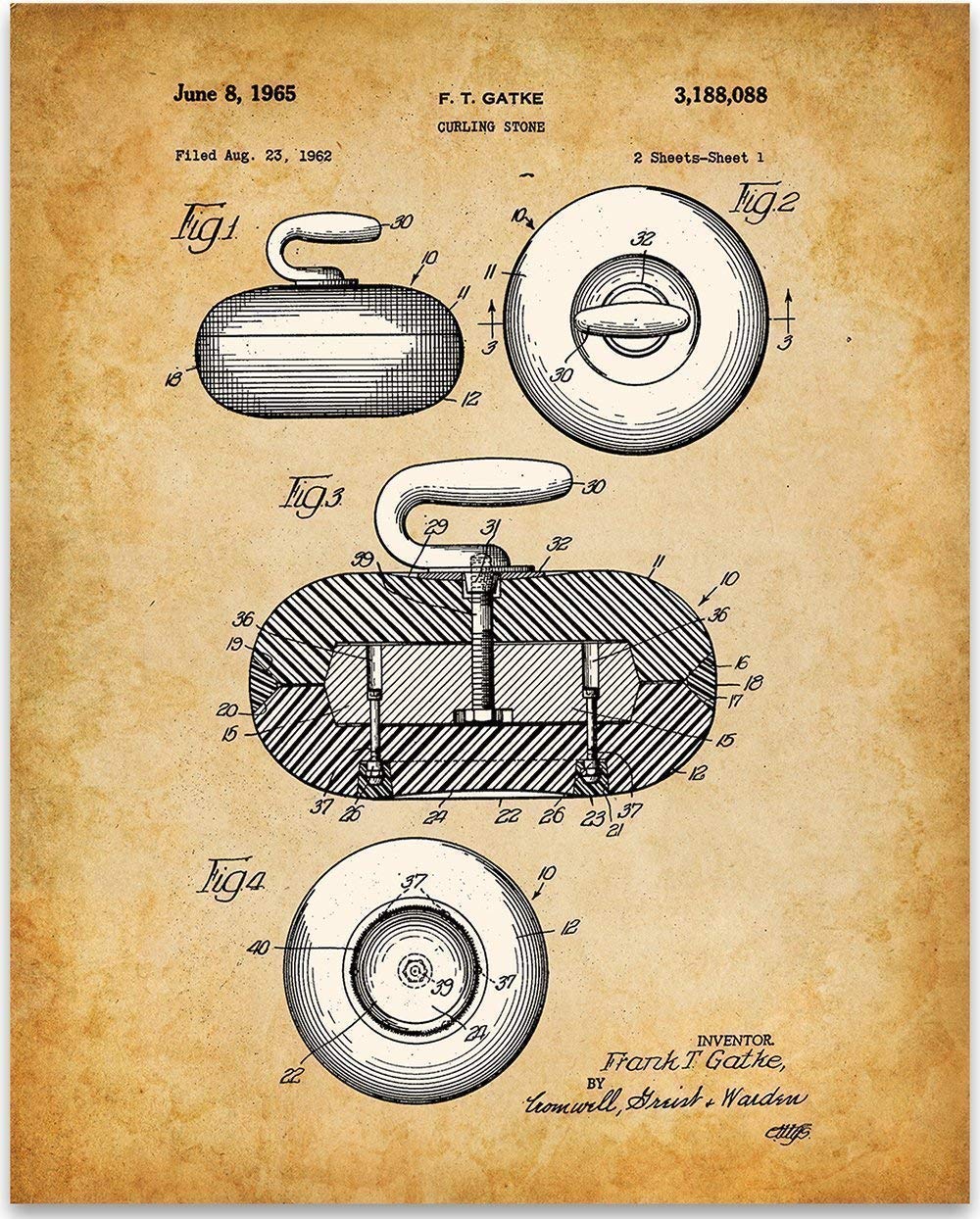 Amazon.com: Curling Stone - 11x14 Unframed Patent Print - Great Room ...