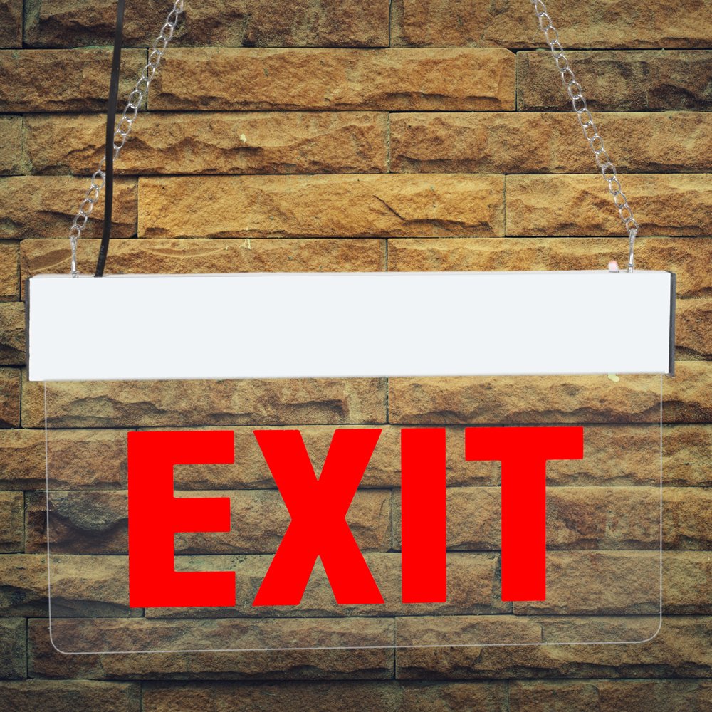 SignageShop Rechargeable Red LED Edge LIT EXIT Hanging Sign Board (Sign ...