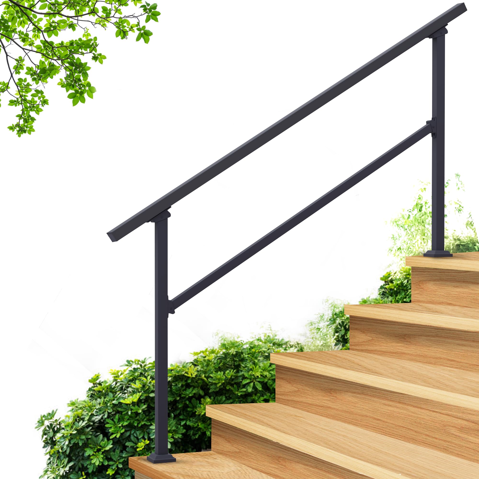 CHR Fence & Rail Hand Rails for Outdoor Steps, 5 Step Handrail & Indoor Stair Railing Kit ...
