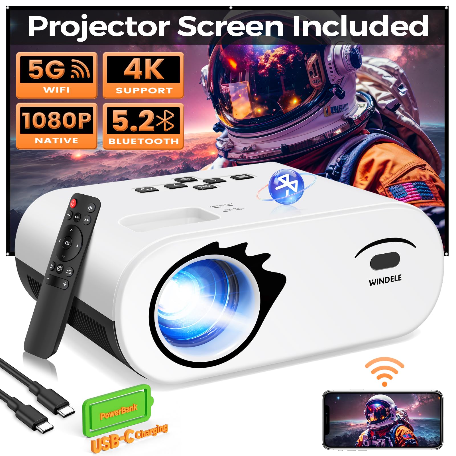 Windele Upgraded 5G WiFi Bluetooth Projector, M8 Native 1080P Video ...