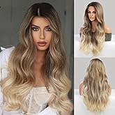 Amazon.com : Getshow Ombre Blonde Wigs for Women Long Curly Layered Lace Wig Dark Roots Hair ...