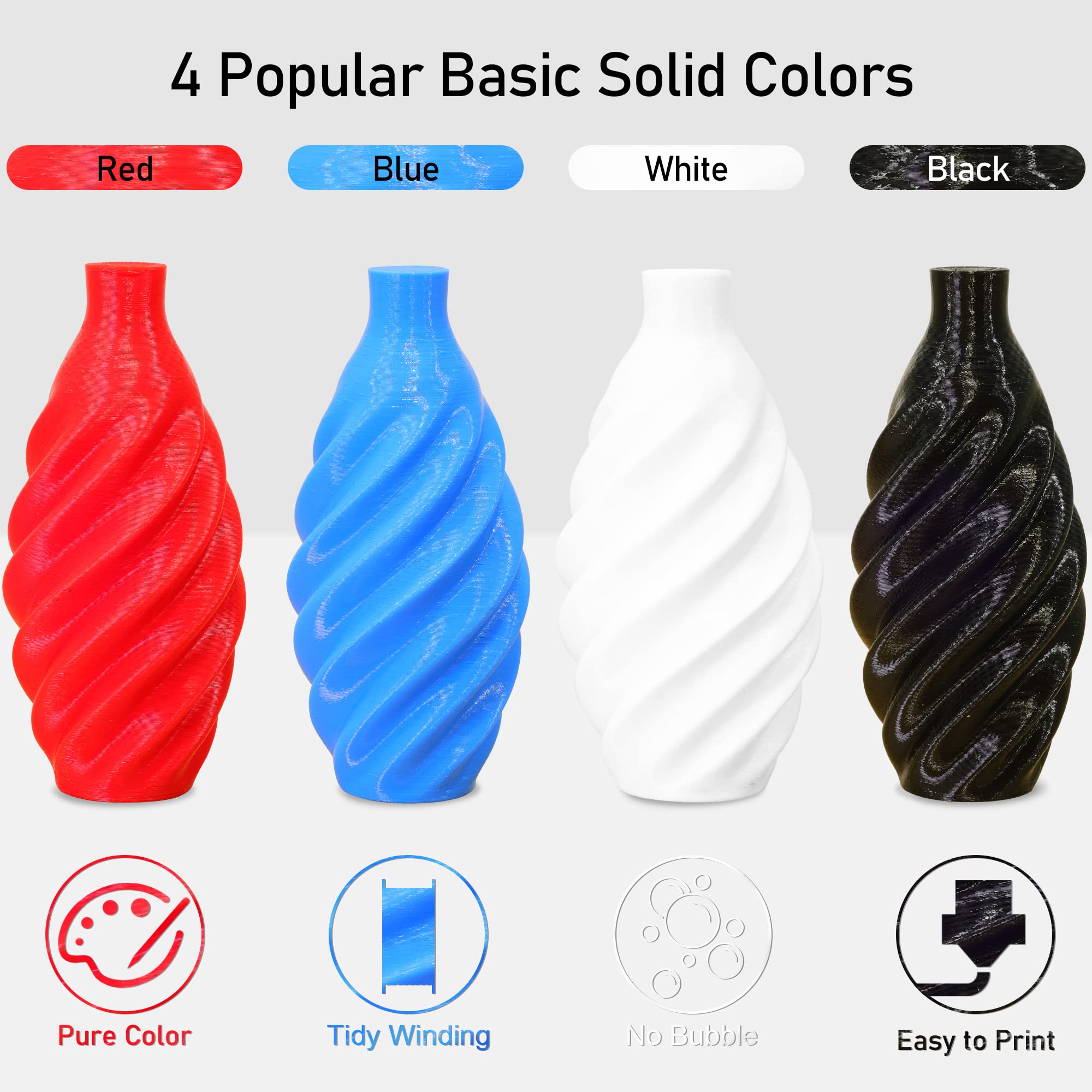 Mua 1.75mm Normal PLA 4 Most Basic Colors Bundle Pack: Black Red White ...