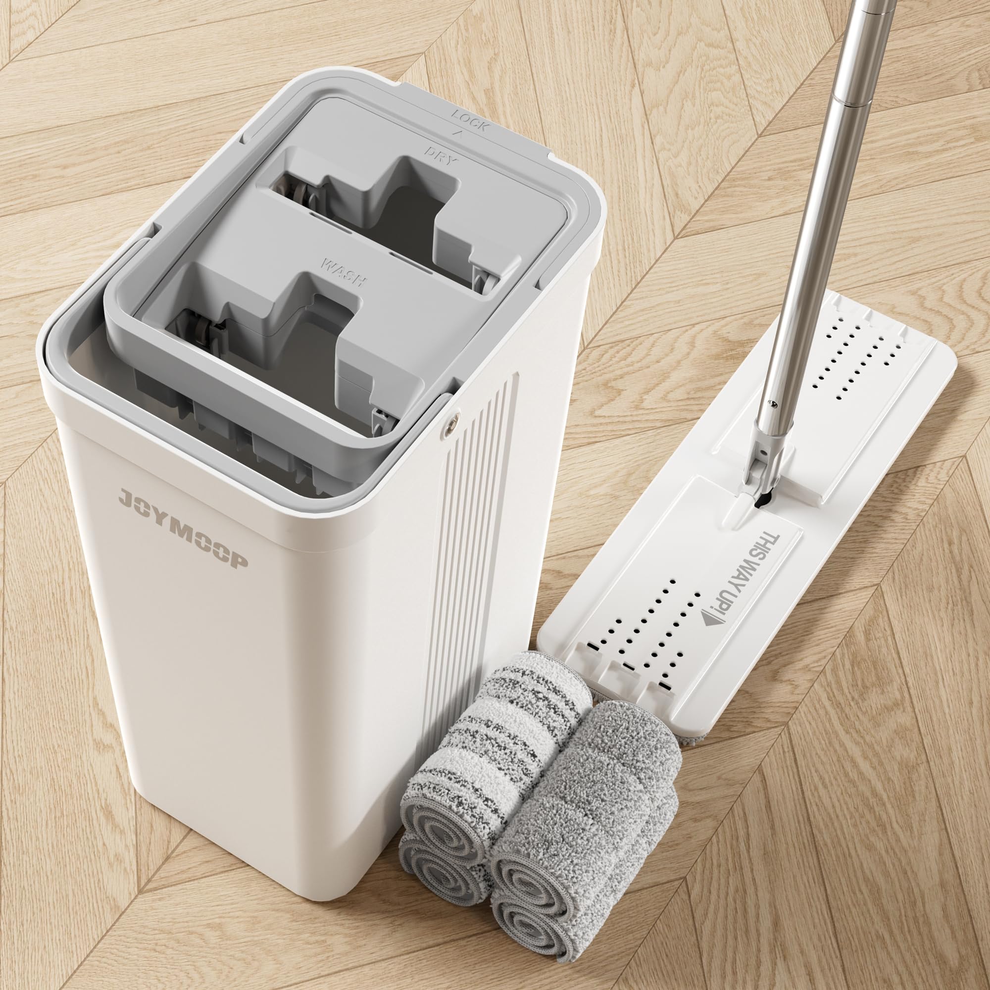 JOYMOOP Mop And Bucket With Wringer Set White Flat Squeeze Mop Bucket JOYMOOP Mop And Bucket With Wringer Set White Flat Squeeze Mop Bucket