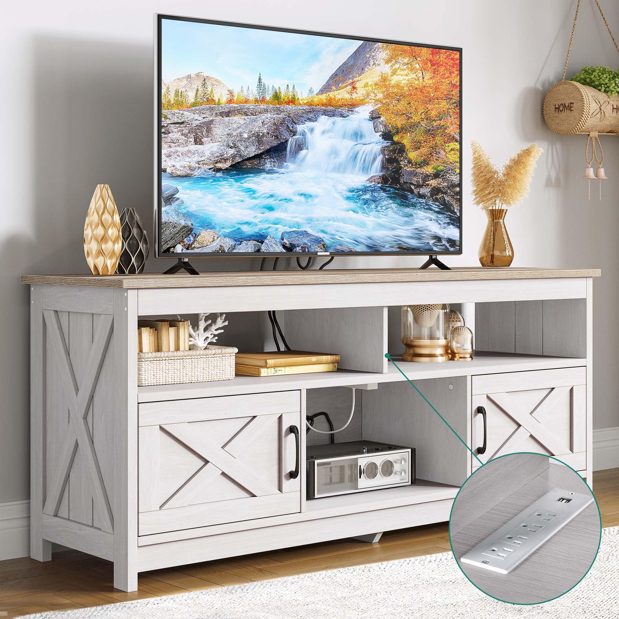 YITAHOME White TV Stand for 65 Inch Television Stand, Farmhouse ...