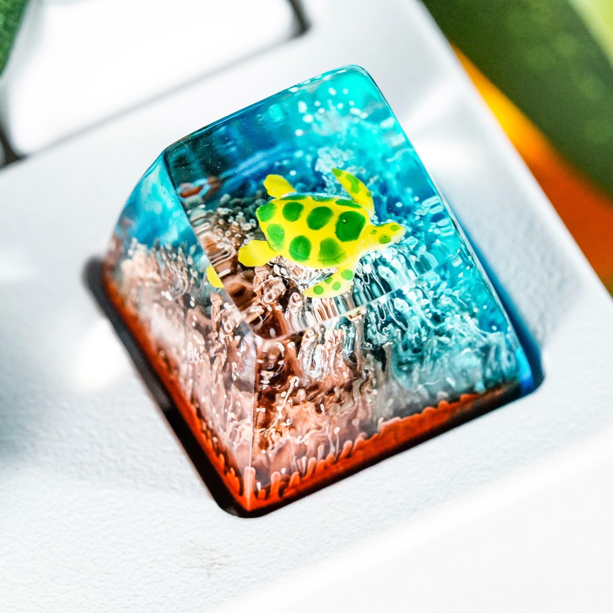 Sea Turtle Artisan Keycap Brown and Blue Coral R1 SA Profile Custom Sea ...