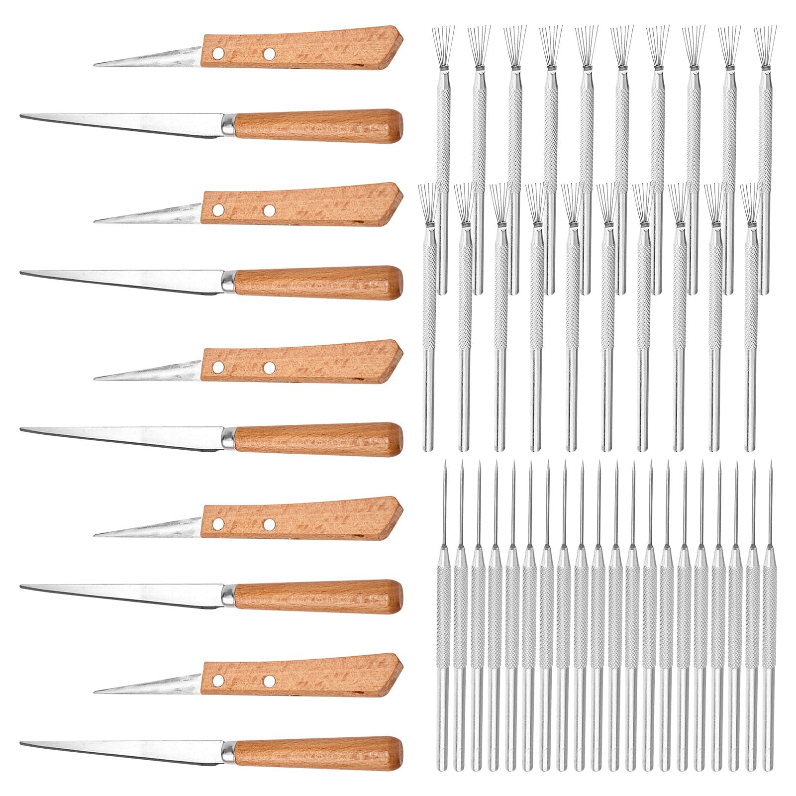 Fettling Knife and Sculpture Feather Pin Set, 10pcs Knife + 40pcs Pin Wooden Handle Carving ...