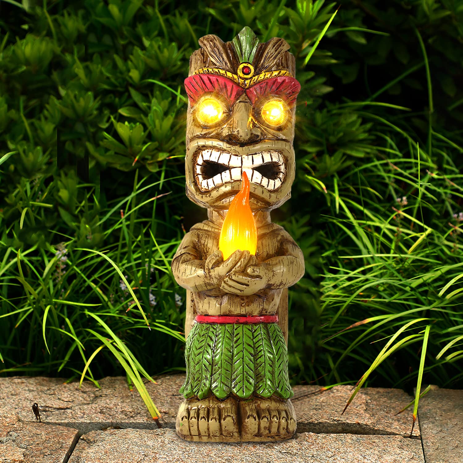 MIBUNG 13" Tall Solar Torch Tiki Garden Statue, Resin Large Tiki Decor ...
