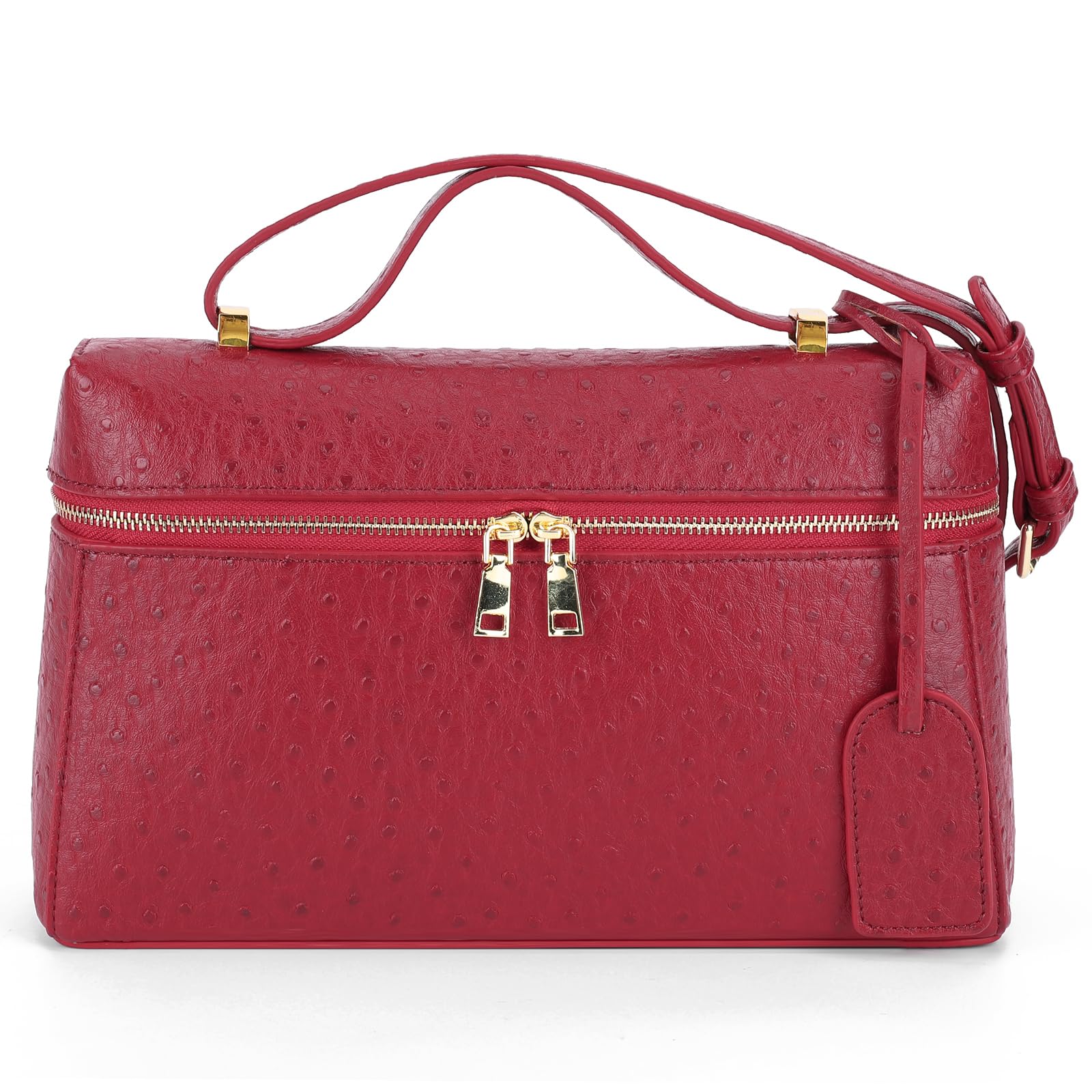 Ostrich Leather Pouch Top Handle Purses for Women Red Small Vanity Bag ...