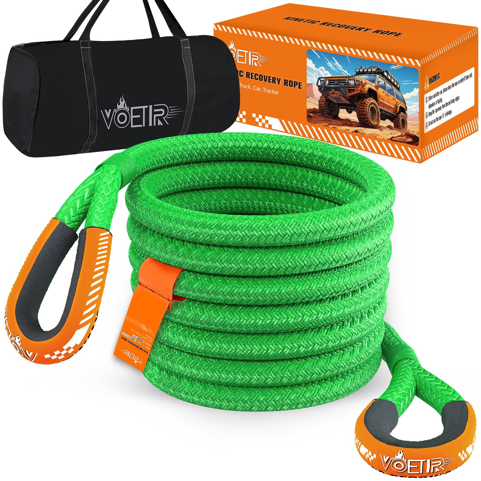 VOETIR 1-1/8'' x 20ft Kinetic Recovery Rope, 40980lbs Tow Strap Heavy ...